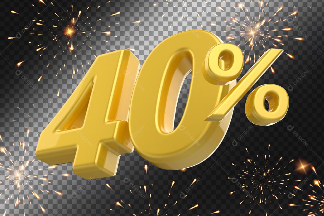 Número 40% Dourado Elemento 3D Para Composição PSD [download] - Designi