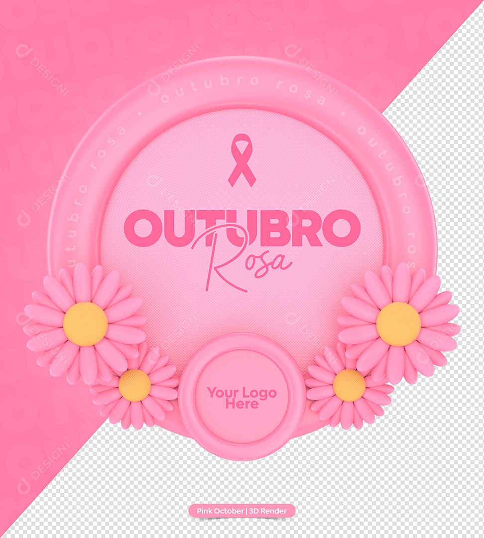 Outubro Rosa Elemento 3D para Composição PSD [download] - Designi