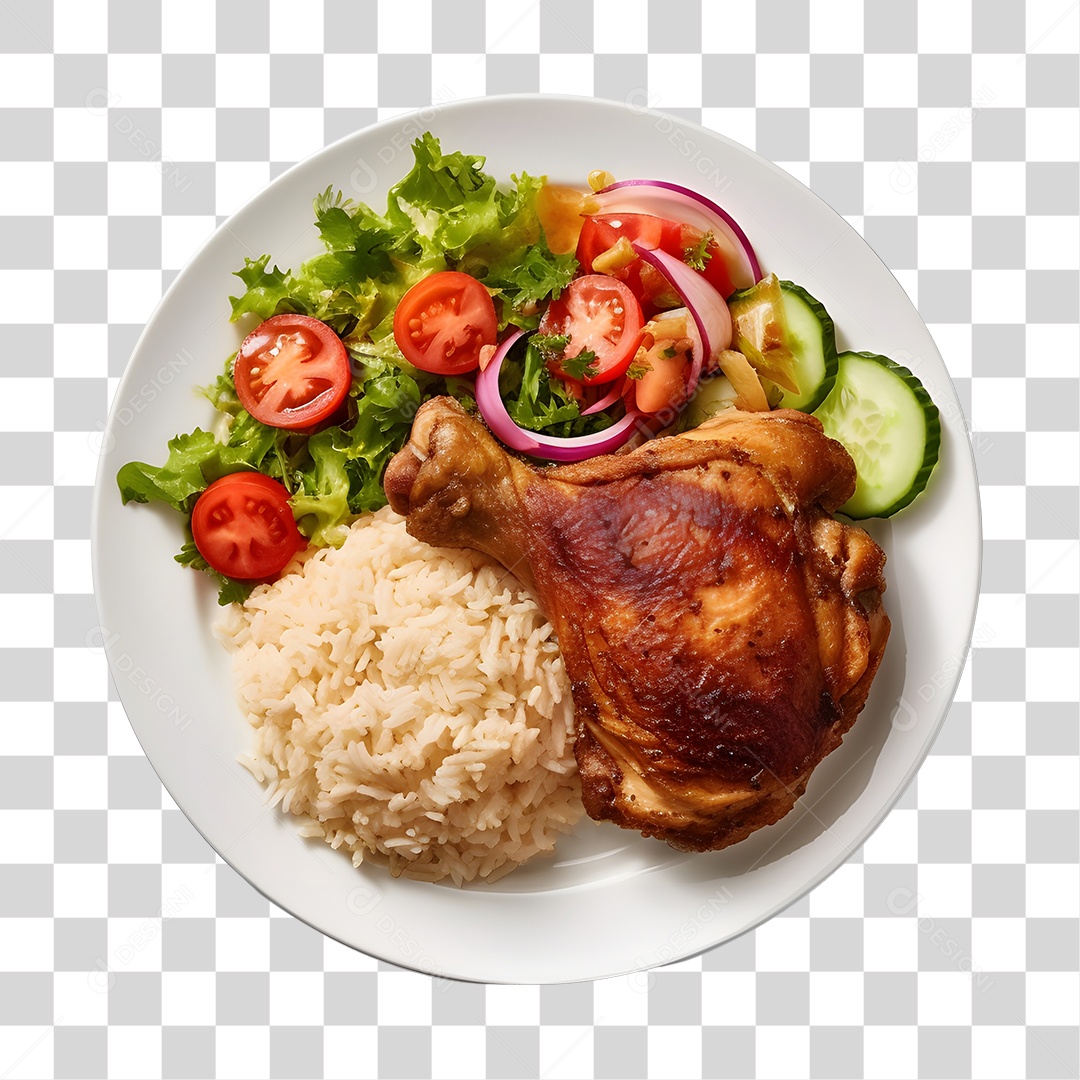 Prato De Comida Arroz Frango Assado E Salada PNG Transparente [download] - Designi