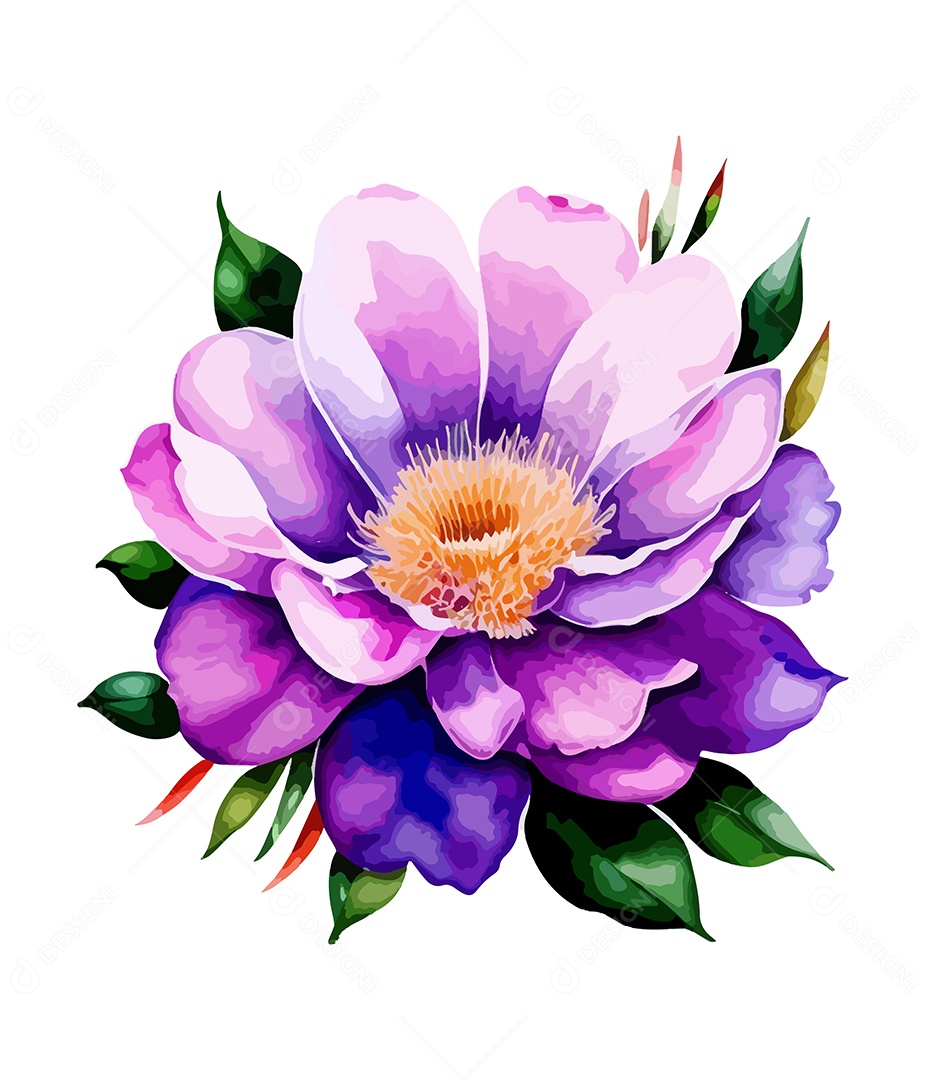 Desenho De Flor Roxa Em Aquarela Desenhada Á Mão Vetor EPS [download ...