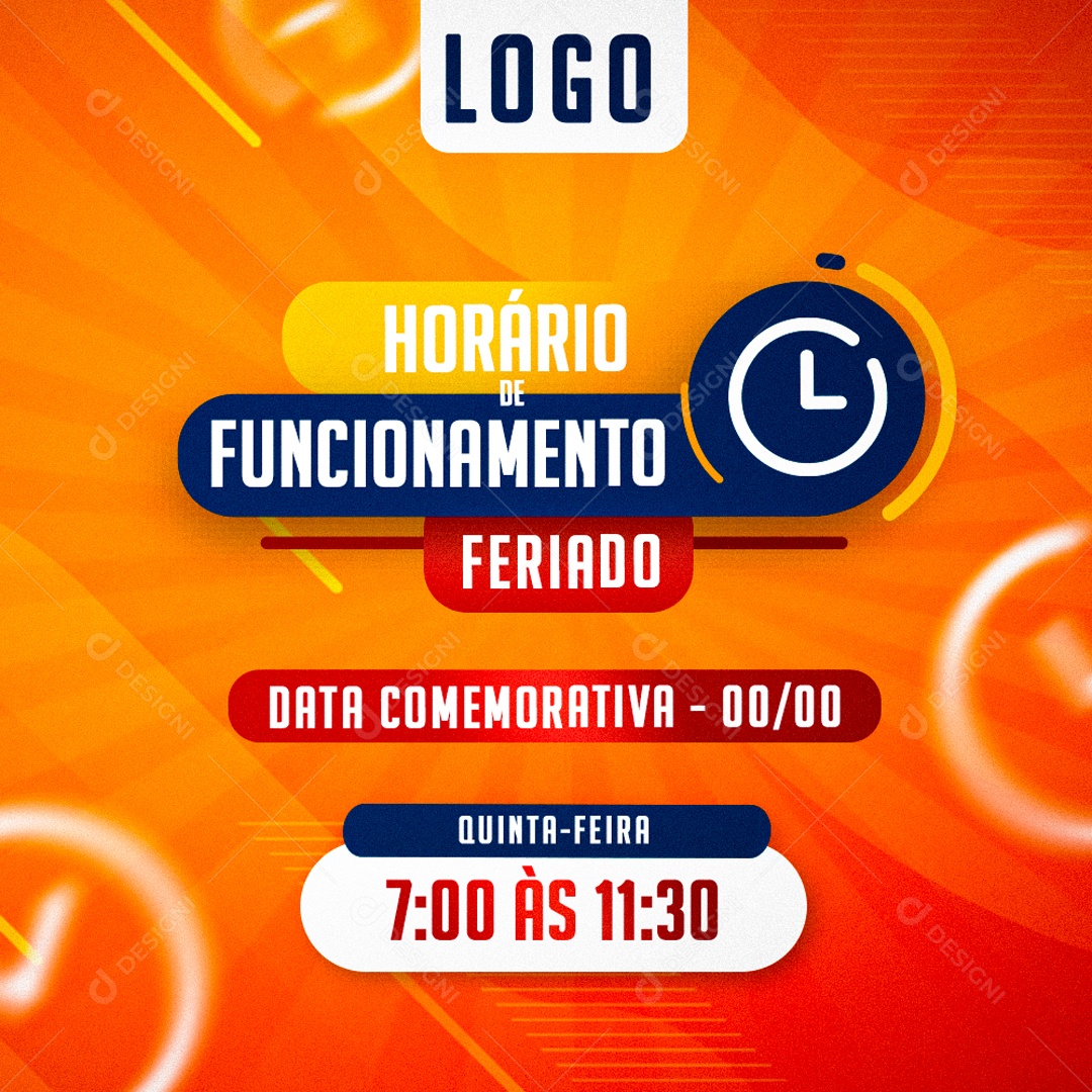 Comunicado Horário De Funcionamento Feriado Social Media PSD Editável [download] - Designi