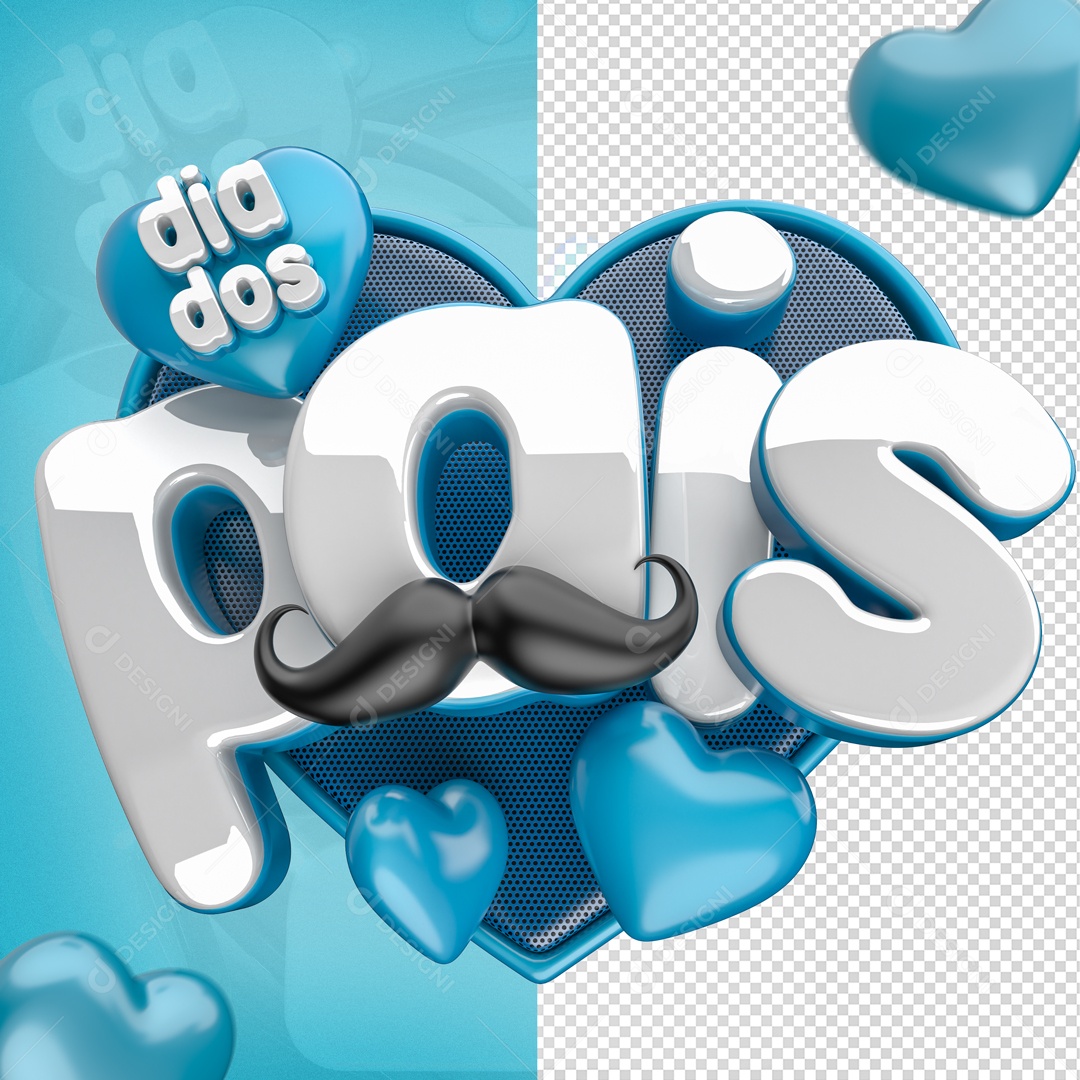 Dia Dos Pais Corações Azul Selo 3D Para Composição PSD [download] - Designi
