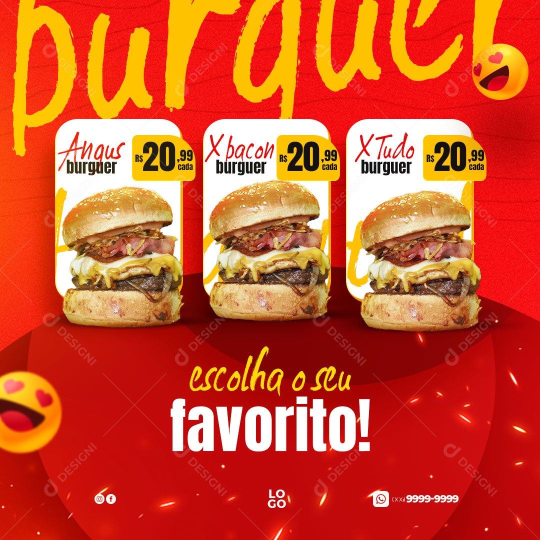 Escolha o Seu Favorito Hamburguer Social Media PSD Editável [download ...