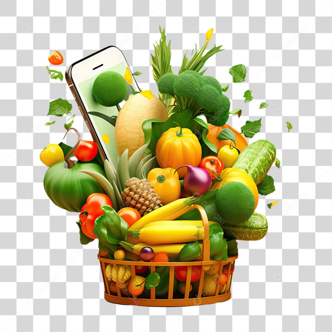 Cesta de Madeira com Verduras Frutas e Legumes PNG Transparente [download] - Designi