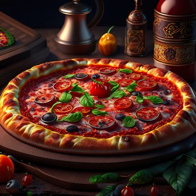 Retrato realista de pizza sobre uma mesa de madeira [download] - Designi