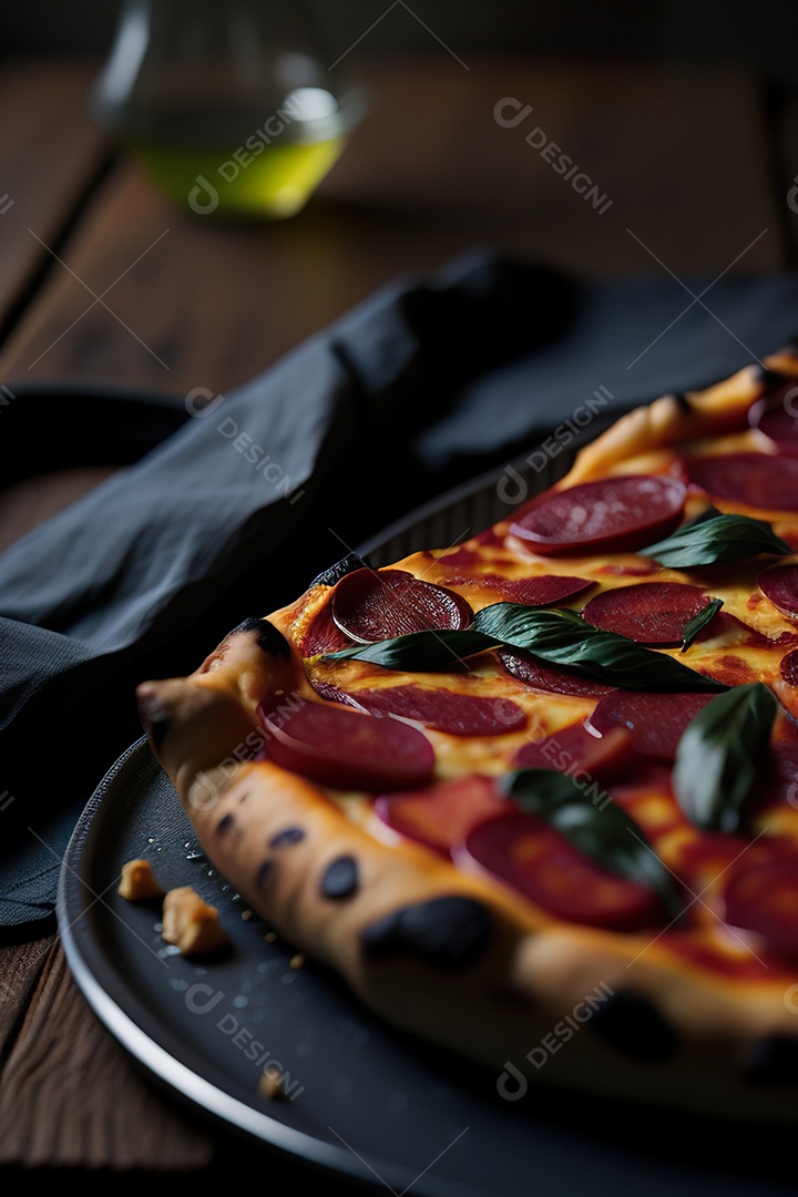 Imagem realista de pizza deliciosa sobre uma mesa de madeira [download ...