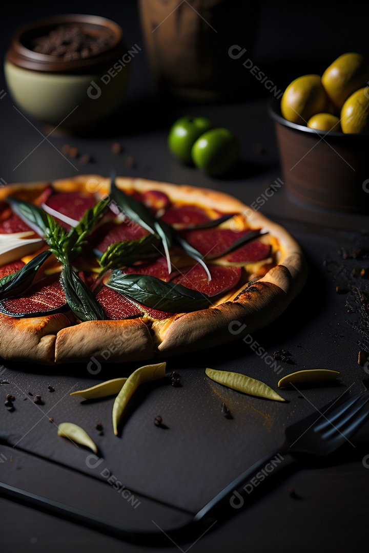 Imagem realista de pizza deliciosa sobre uma mesa de madeira [download ...