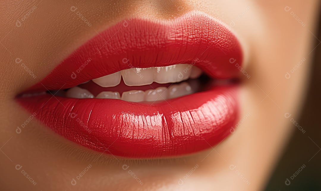 Linda boca feminina em close com batom vermelho, maquiagem profissional [download] - Designi