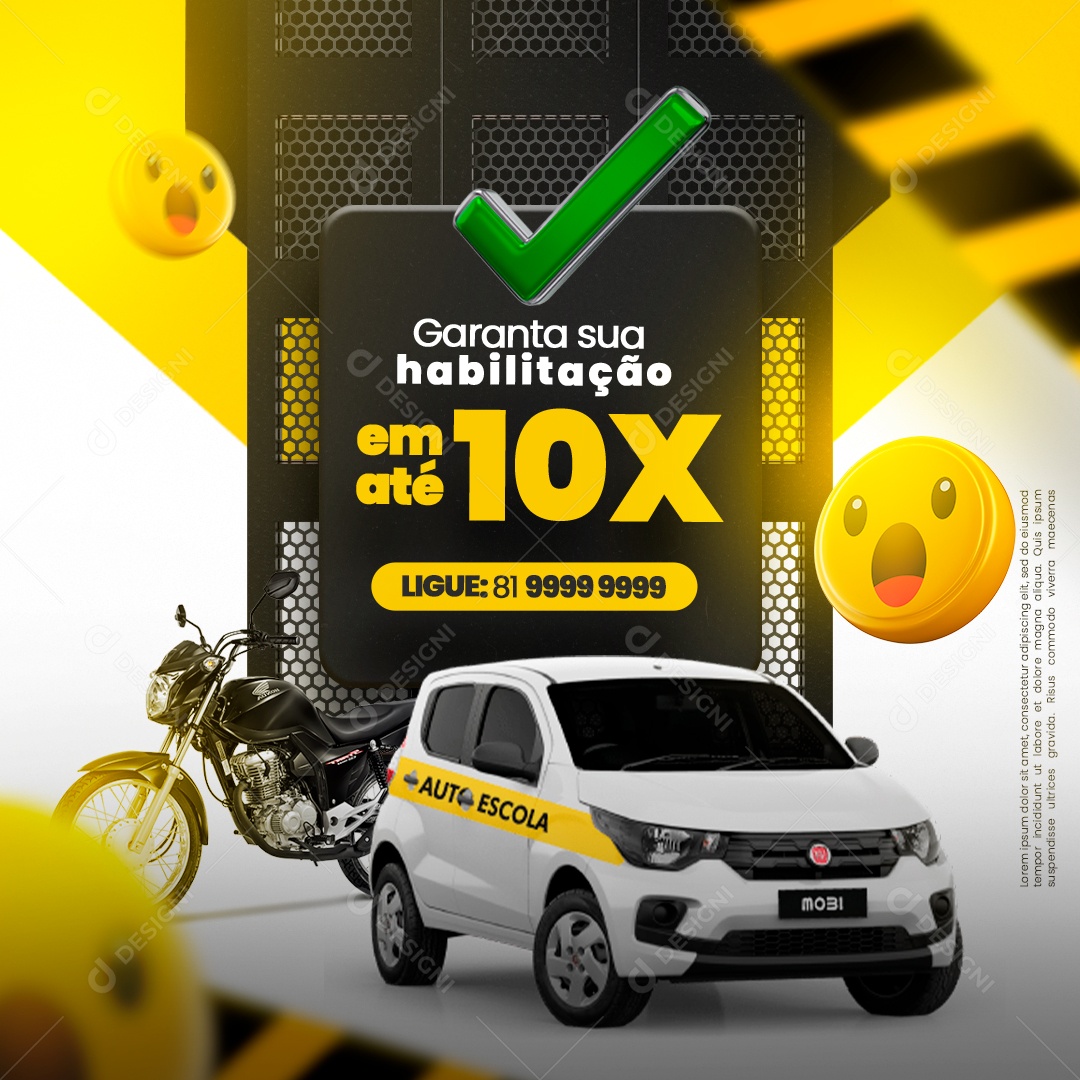 Auto Escola Garanta sua Habilitação em Até 10x Ligue Social Media PSD ...