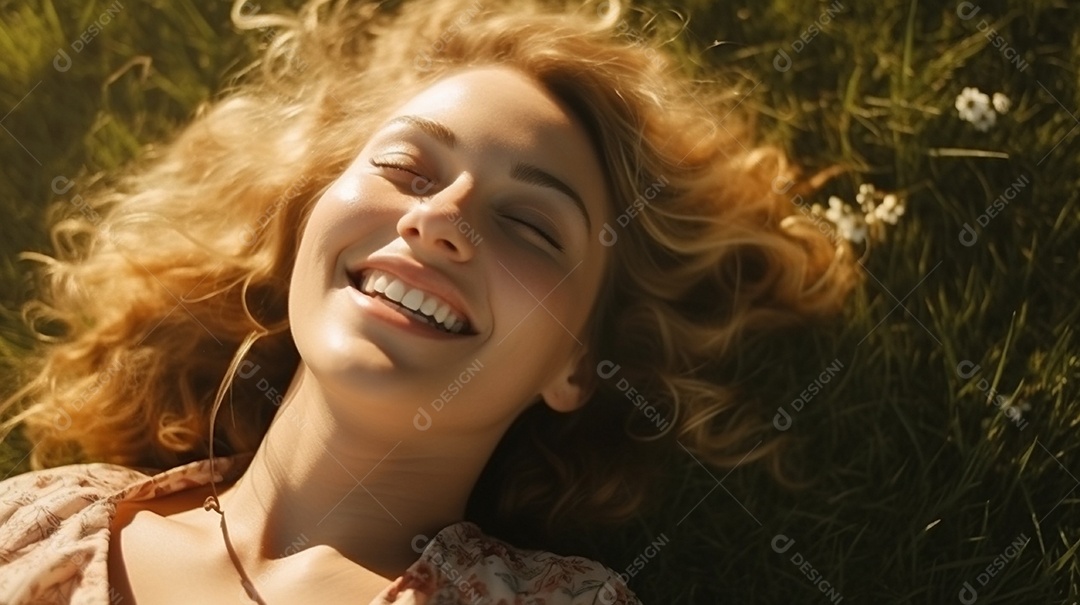69. Smiling young woman lying on the grass_002 [download] - Designi
