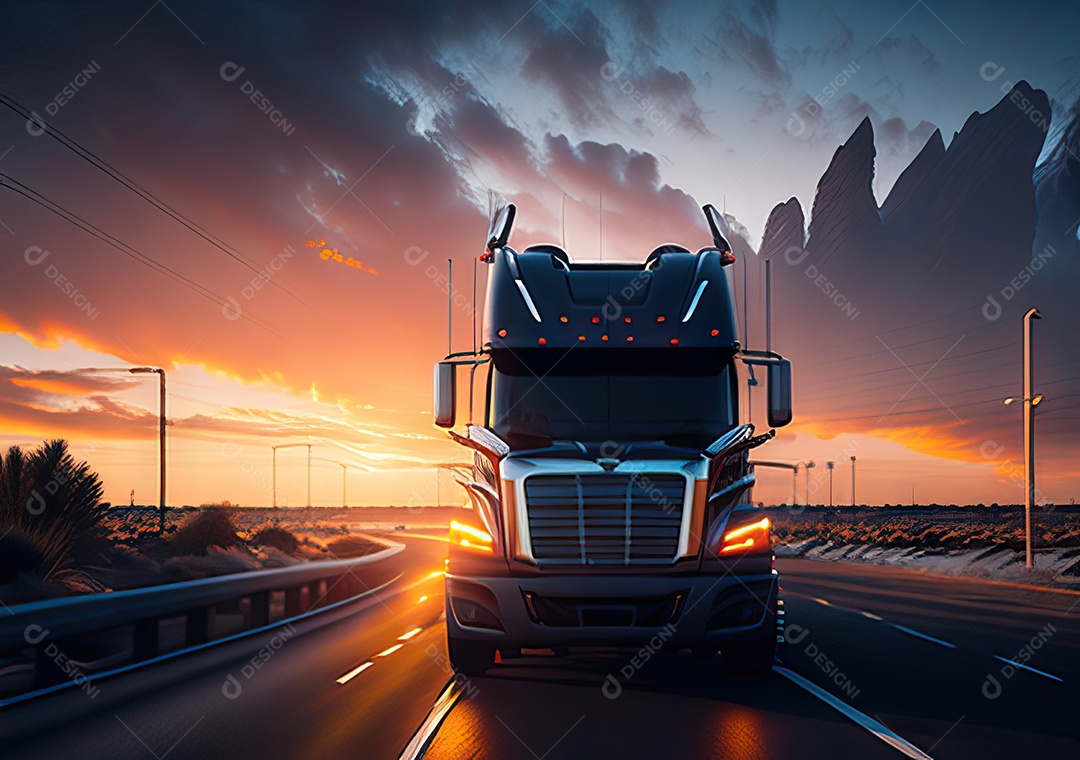 Caminhão moderno movendo-se por diferentes paisagens [download] - Designi