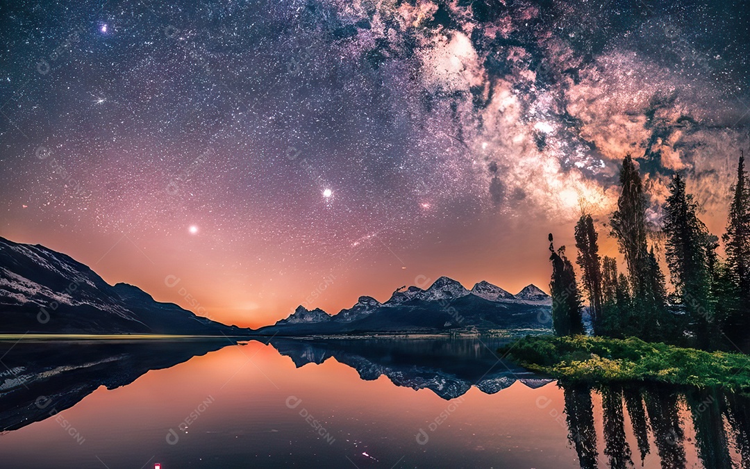 Lago à noite com céu estrelado [download] - Designi