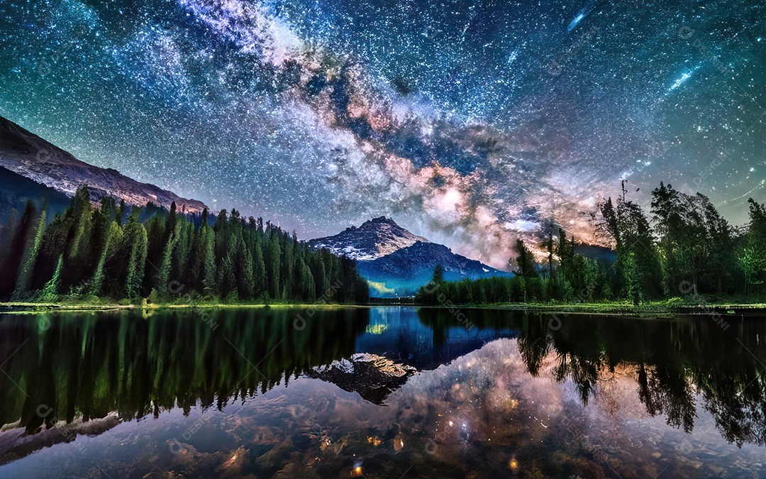 Lago à noite com céu estrelado [download] - Designi
