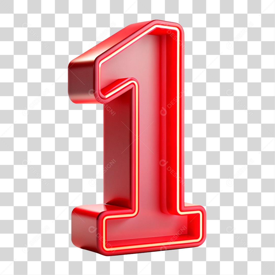 Número 1 Vermelho Com Luz Neon Elemento 3D PNG Transparente [download] - Designi