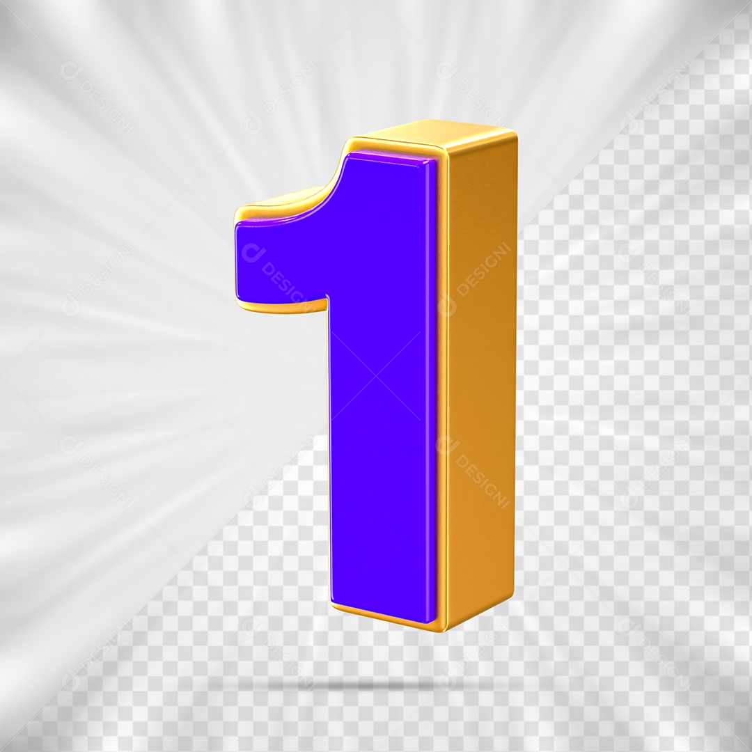 Elemento 3D Número 1 Azul e Dourado para Composição PSD [download ...