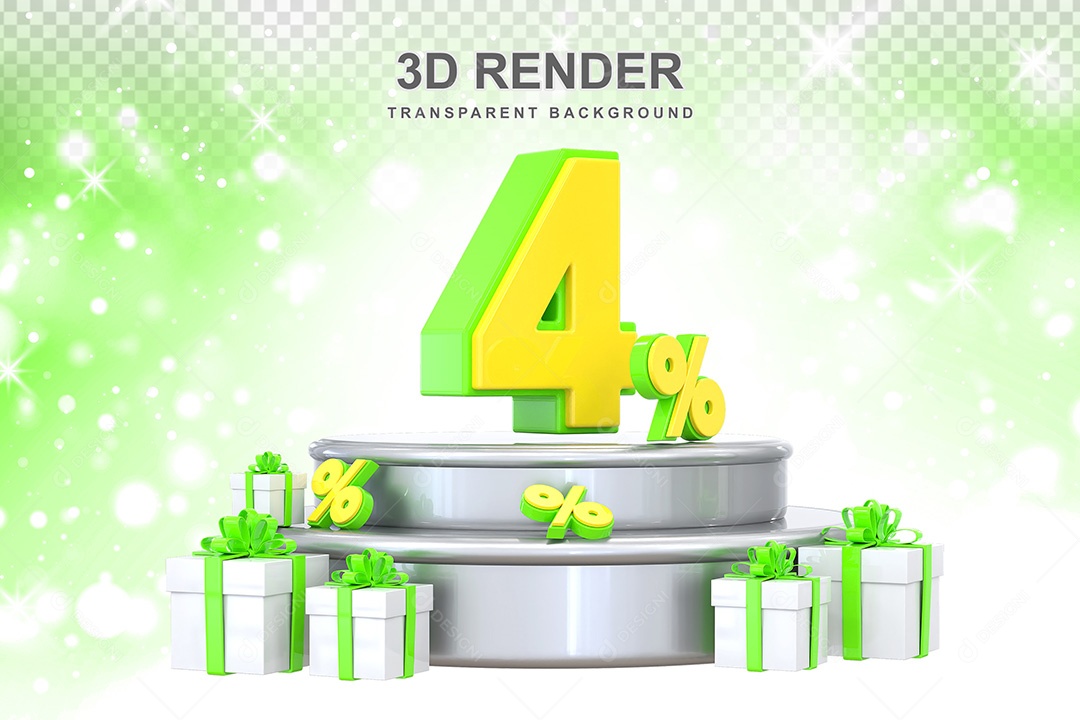 Número 3D 4% Verde e Amarelo Elemento Para Composição PSD [download ...