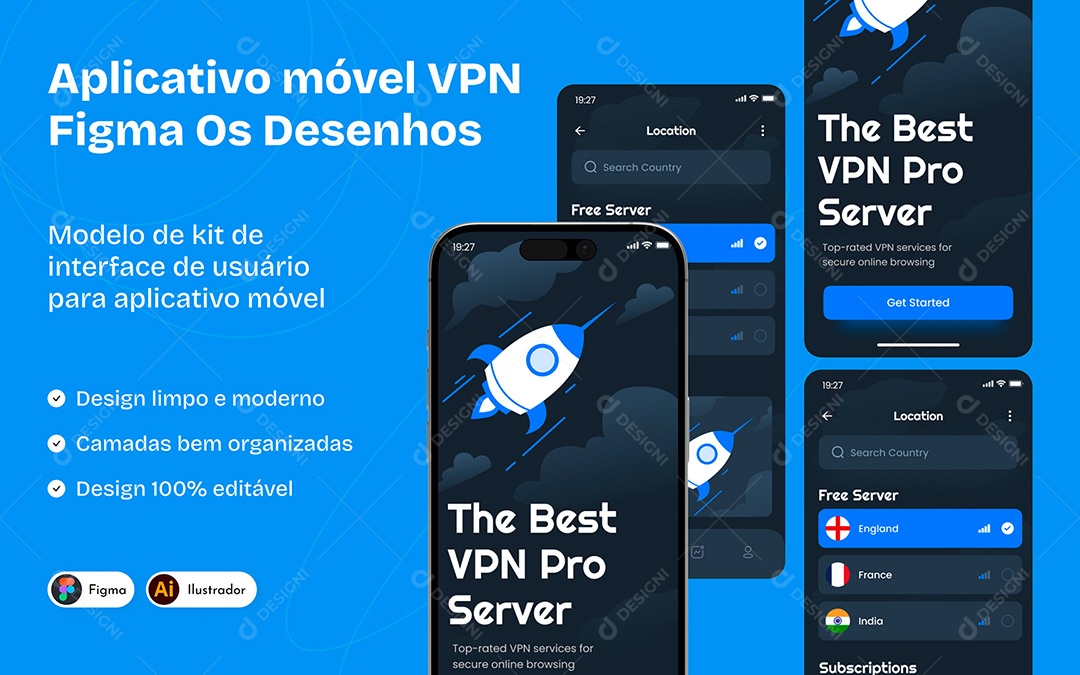Design de Interface de Aplicativo de VPN Figma Vetor EPS [download] - Designi