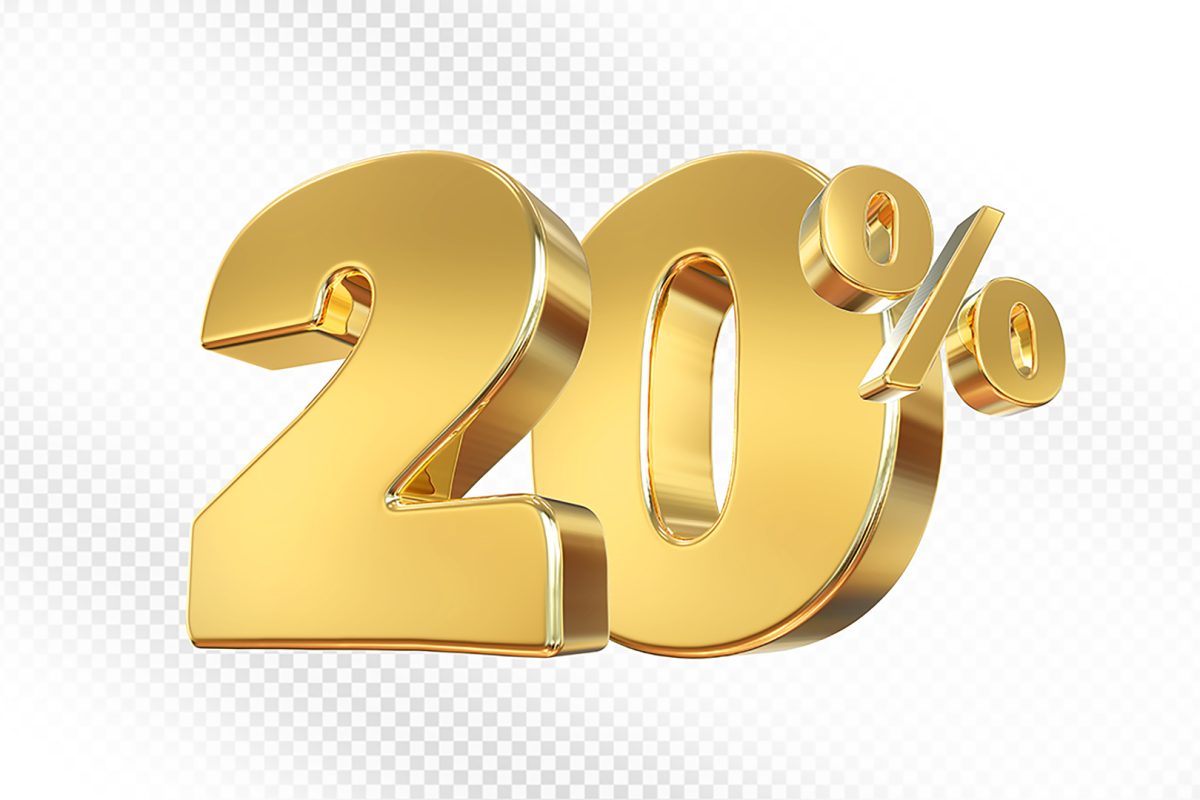 Número Dourado 20% Elemento 3D Para Composição PSD [download] - Designi
