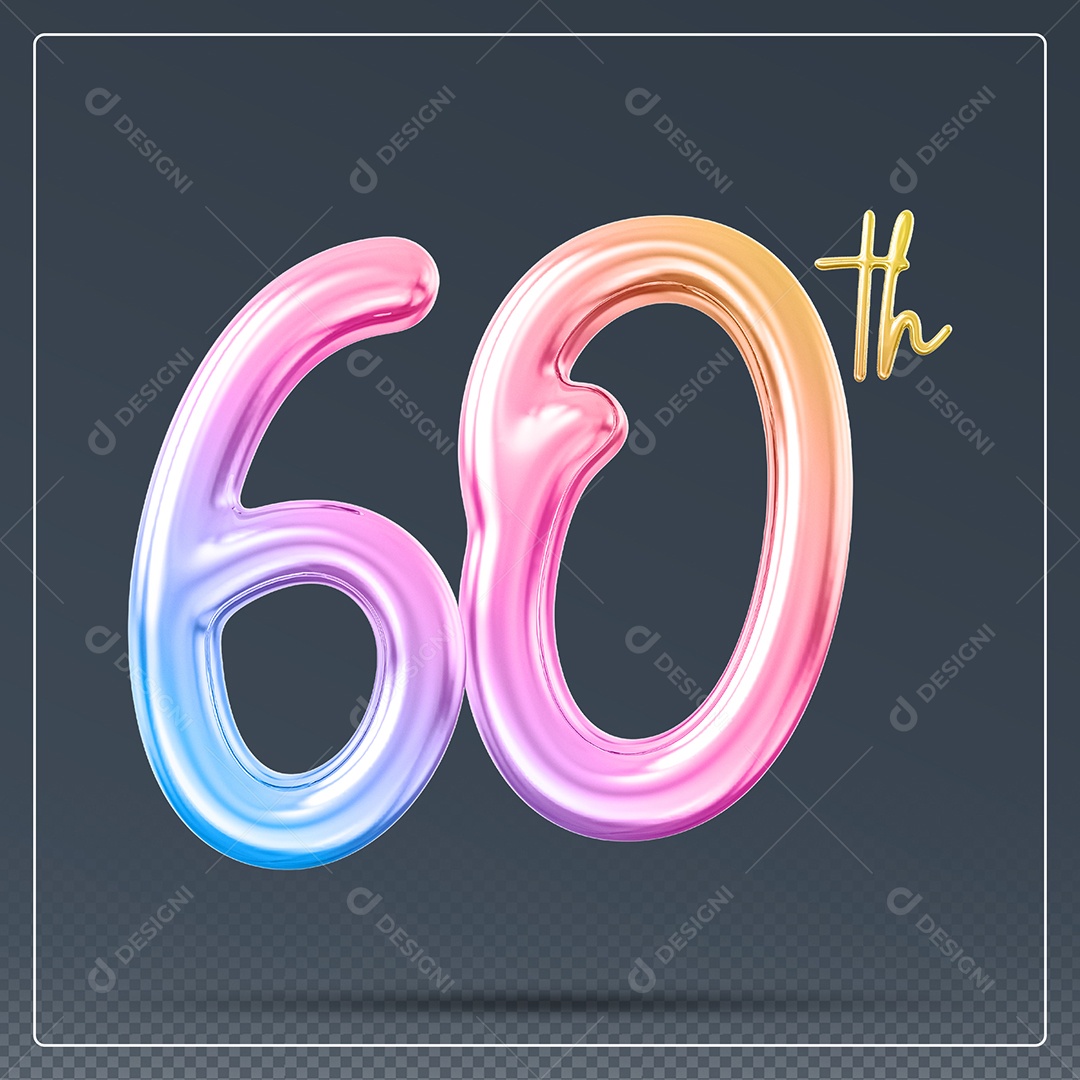 Elemento 3D Número 60 Th Colorido para Composição PSD [download] - Designi
